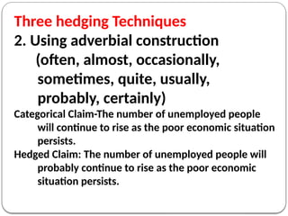 Hedging or the Process of Hedgmony in Academic Writing | PPTX
