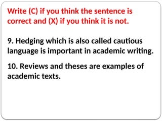 Hedging or the Process of Hedgmony in Academic Writing | PPTX