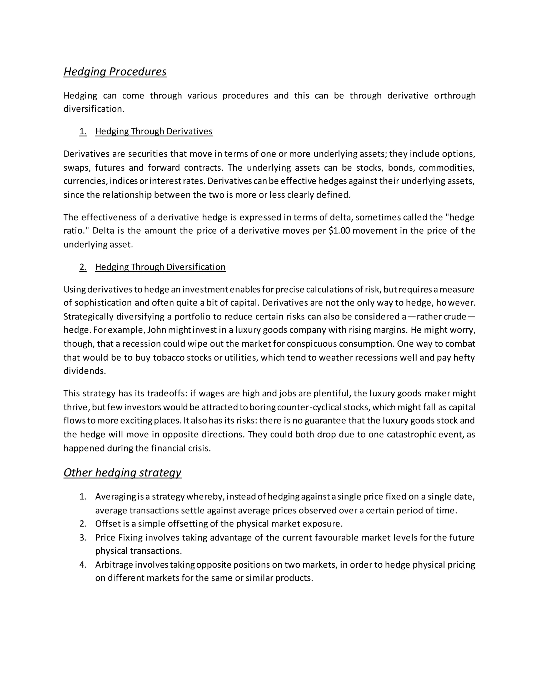 The place of hedging as a risk avert | PDF