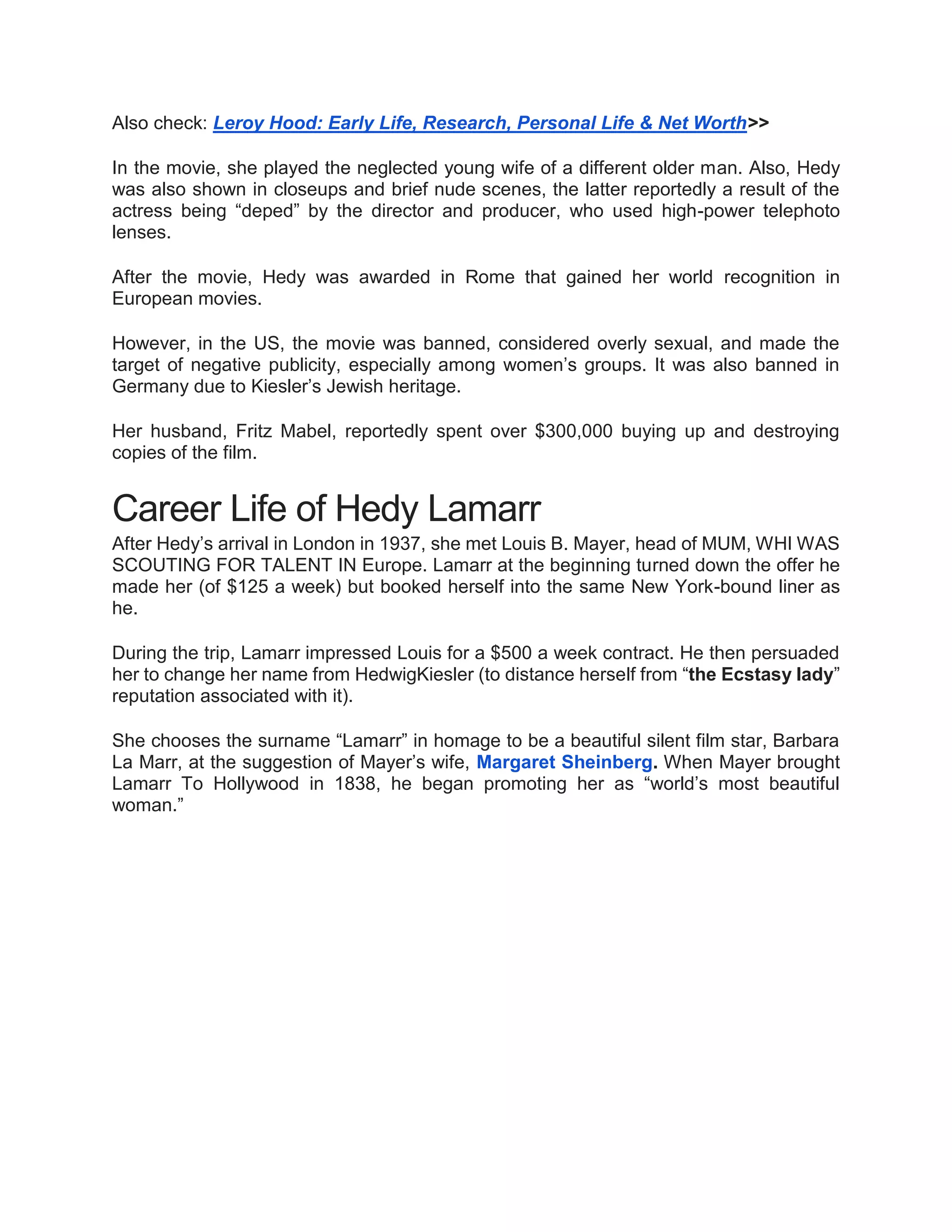 HedyHedy Lamarr: Bio, Actress, Marriage & Inventor of Wifi | PDF