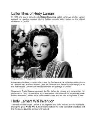 HedyHedy Lamarr: Bio, Actress, Marriage & Inventor of Wifi | PDF