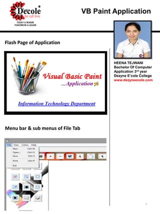 Heena Tejwani ,3rd Year BCA ,Project on Visual Basic (V.B Paint) | PDF