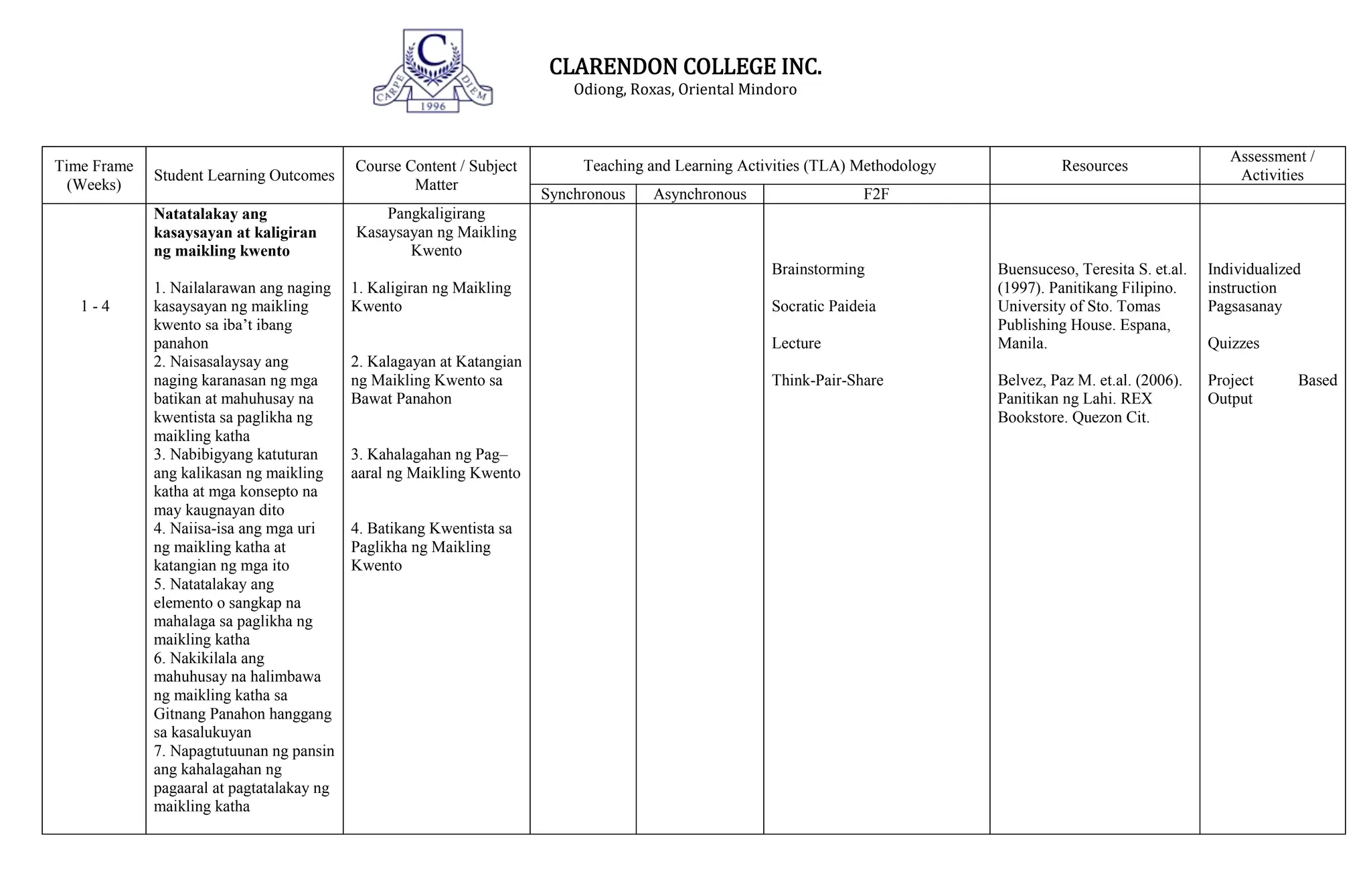 HEF Maikling Kwento at Nobela sa Filipino Syllabus.docx