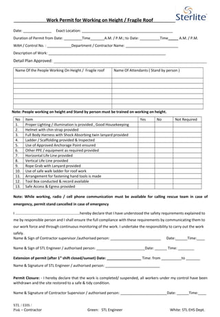 Height work permit | PDF