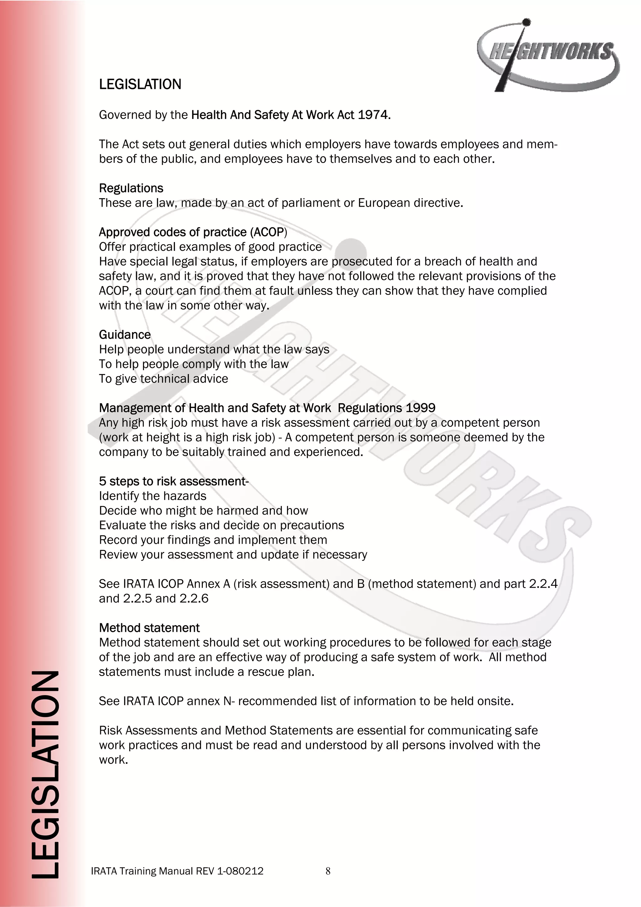 Heightworks IRATA Manual | PDF