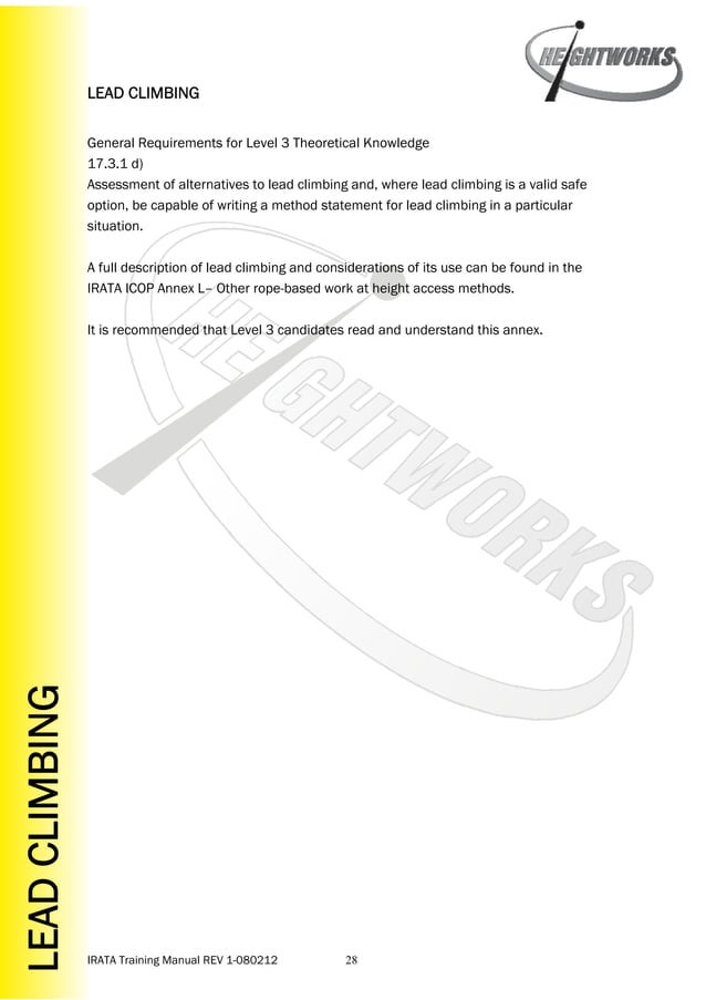 Heightworks IRATA Manual | PDF | Climbing | Extreme Sports