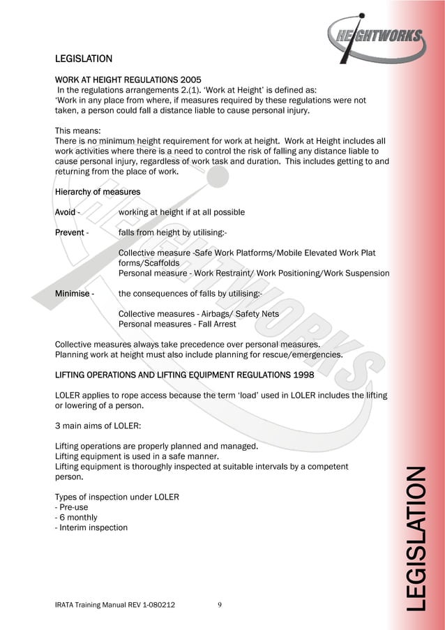 Heightworks IRATA Manual | PDF | Climbing | Extreme Sports