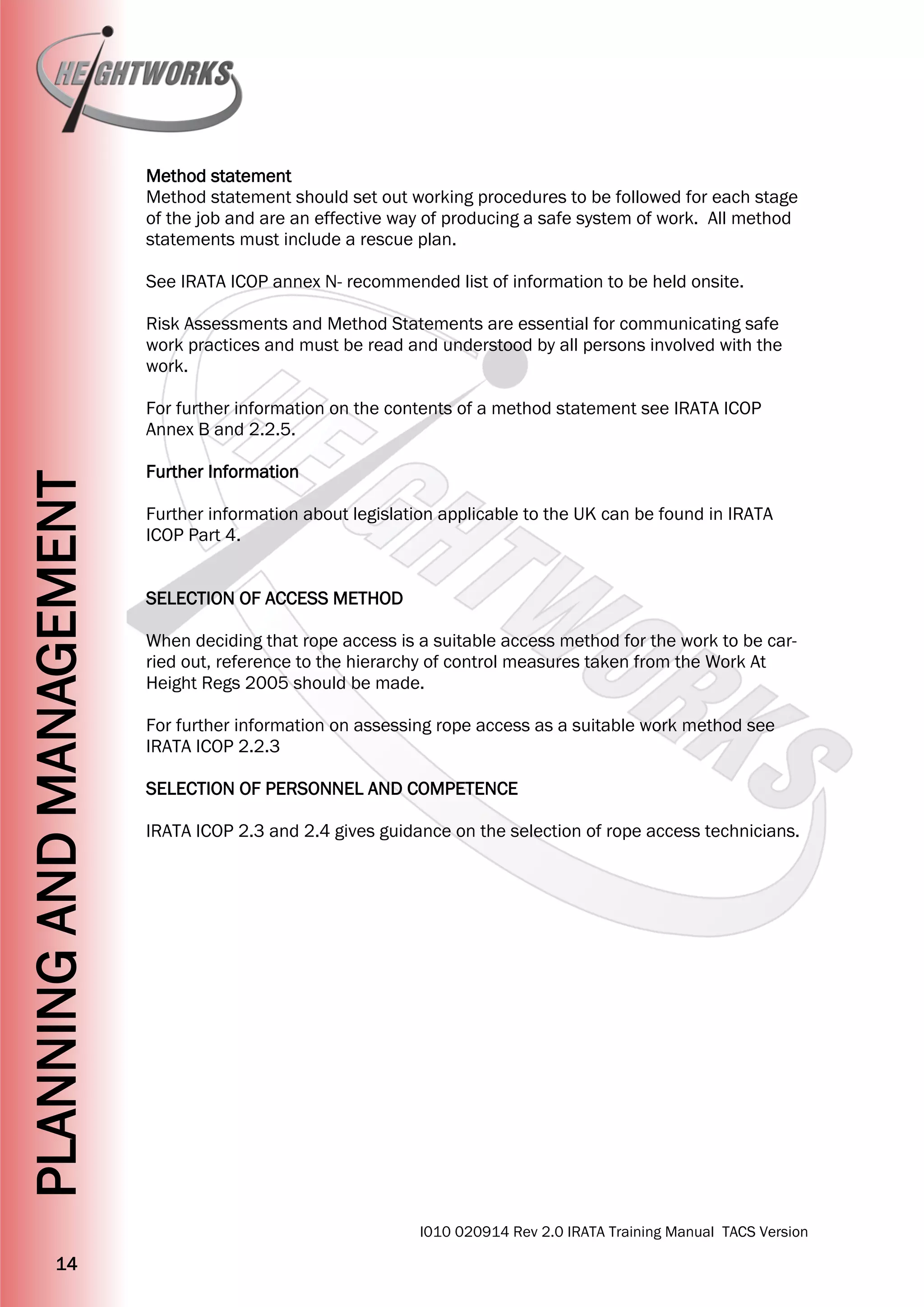 Heightworks IRATA Training Manual Version 2 - Rope Access Training ...