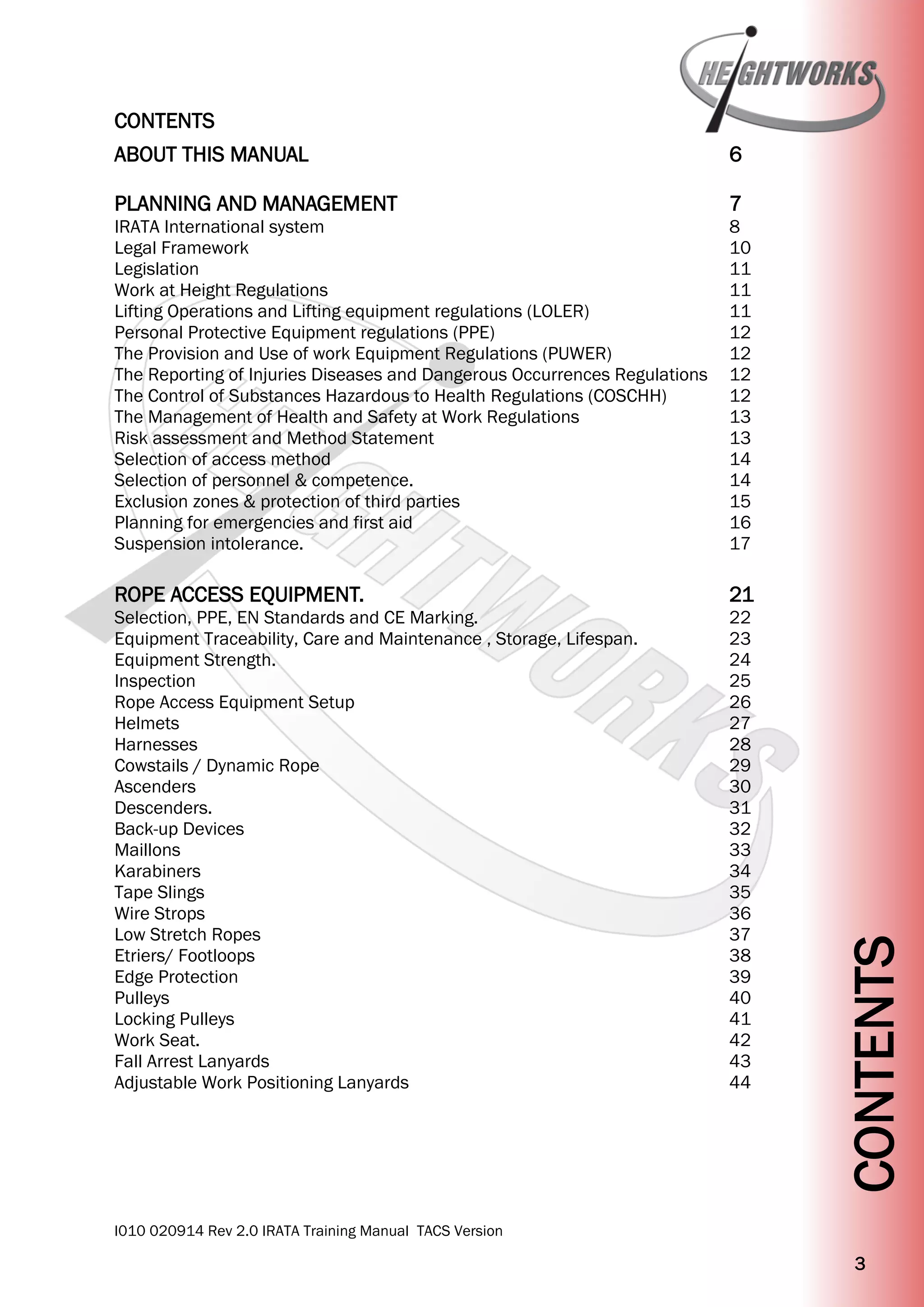 Heightworks IRATA Training Manual Version 2 - Rope Access Training Manual | PDF