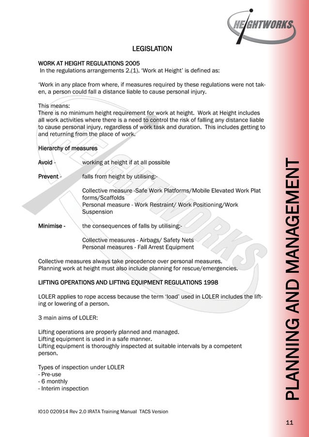 Heightworks IRATA Training Manual Version 2 - Rope Access Training Manual | PDF