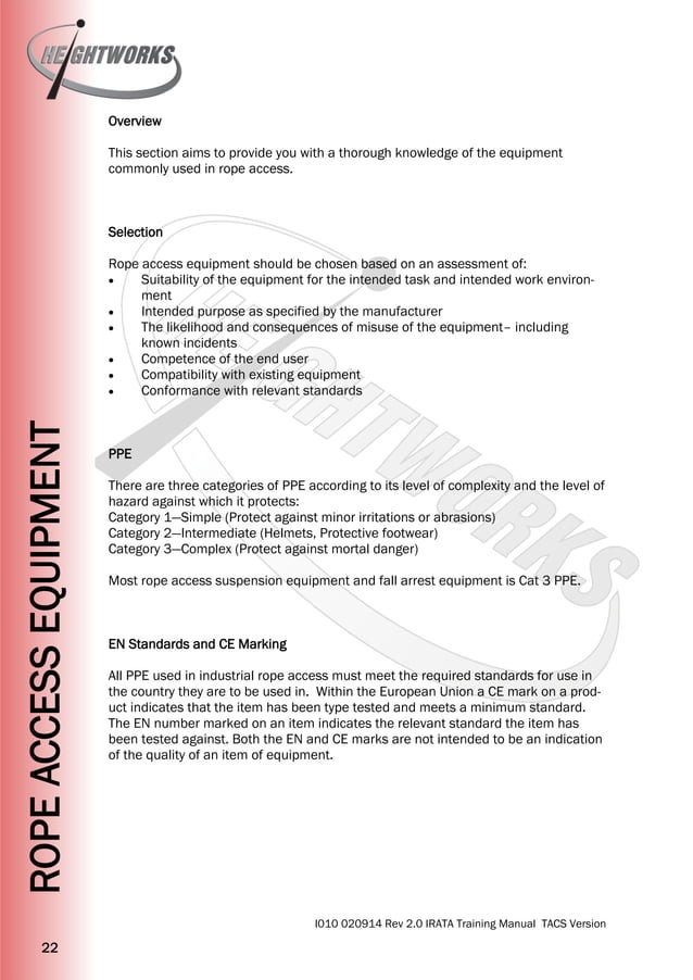 Heightworks IRATA Training Manual Version 2 - Rope Access Training Manual | PDF