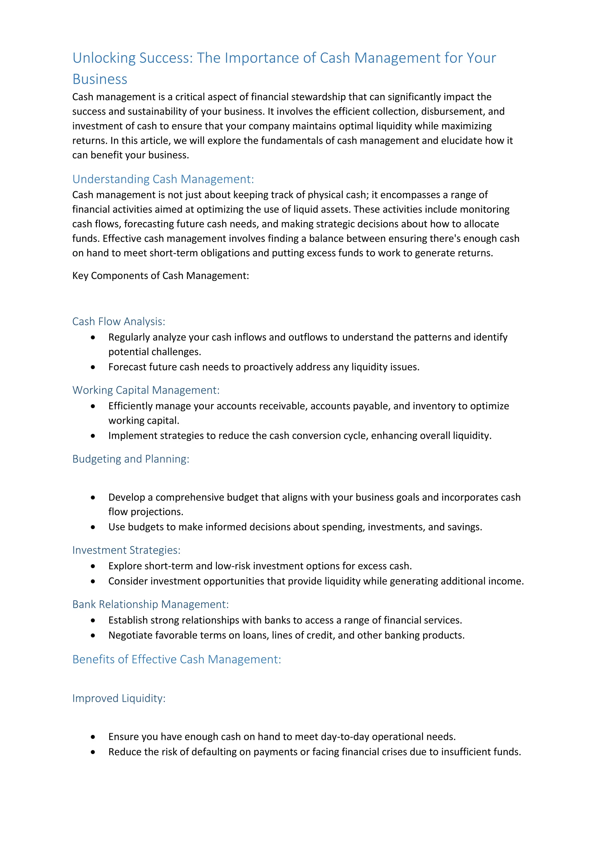 Unlocking Success: The Importance of Cash Management for Your Business ...