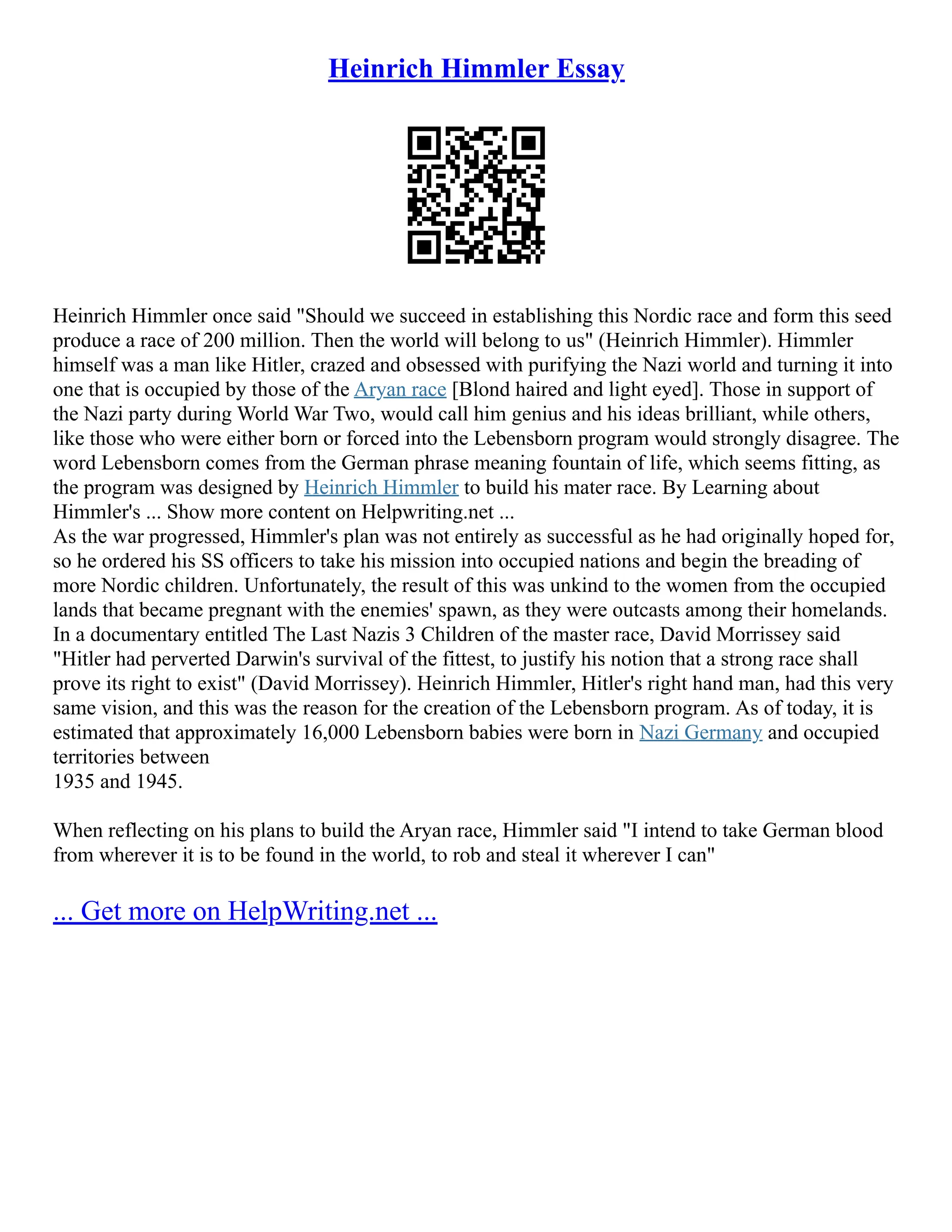 Heinrich Himmler Essay | PDF