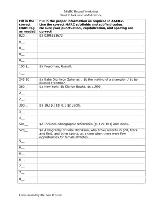 Heinz MARC Records Example 1 | PDF