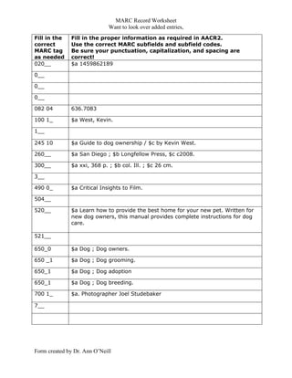 Heinz MARC Records Example 2 | PDF