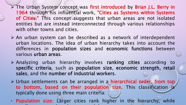 Heirarchy of Urban System and its objective | PPTX | Geography | Science