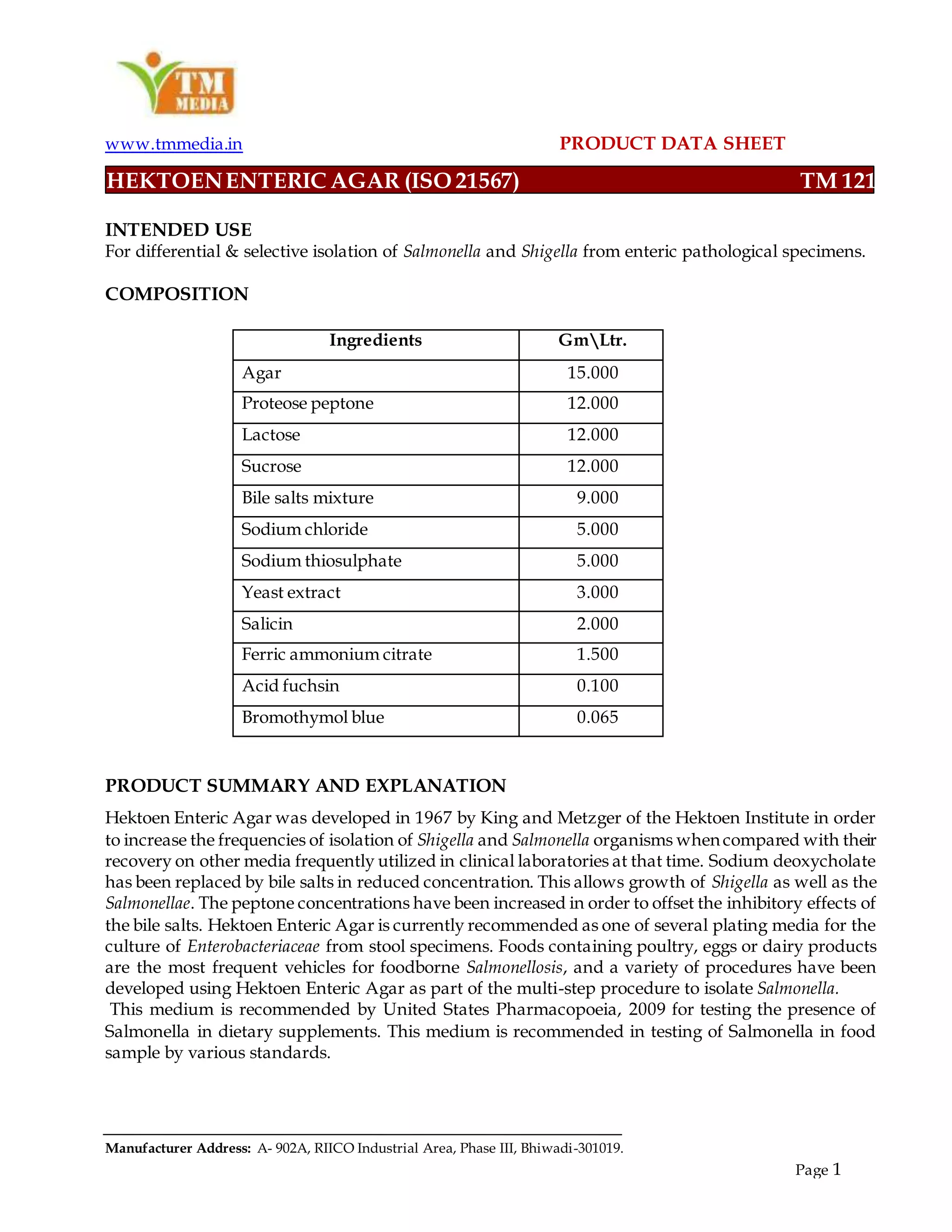 Hektoen enteric agar | DOCX