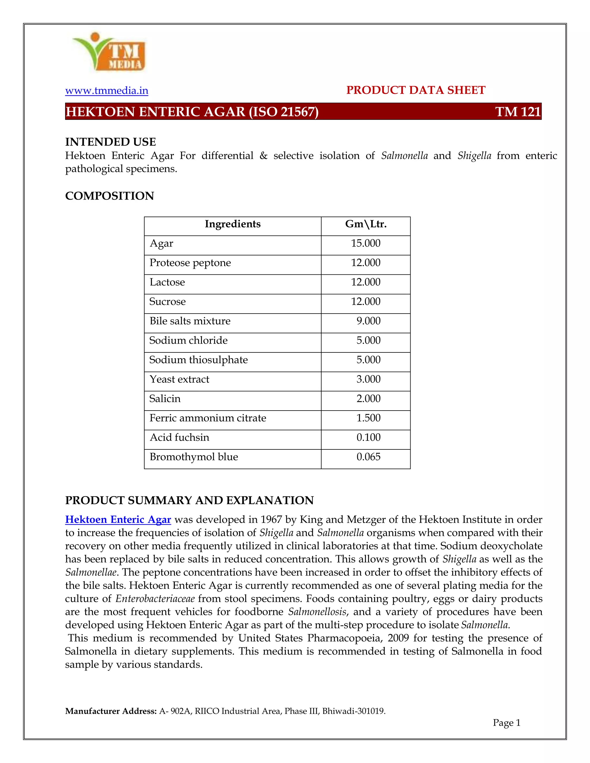 Hektoen enteric agar td | PDF | Chemistry | Science