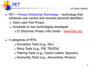 Privacy Enhancing Technologies (PET) Lesson | PPT