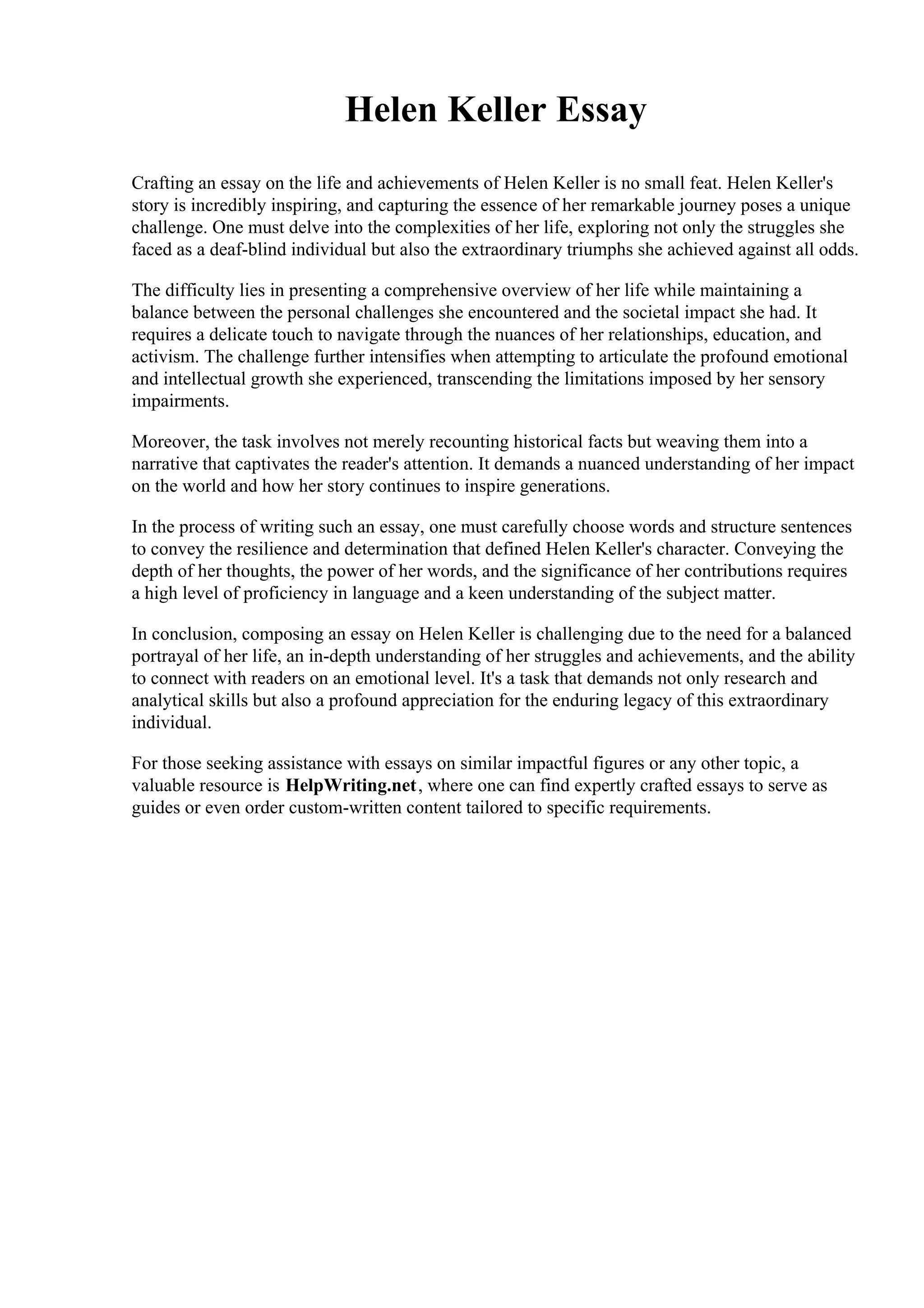 Helen Keller Essay. University of the Southwest | PDF