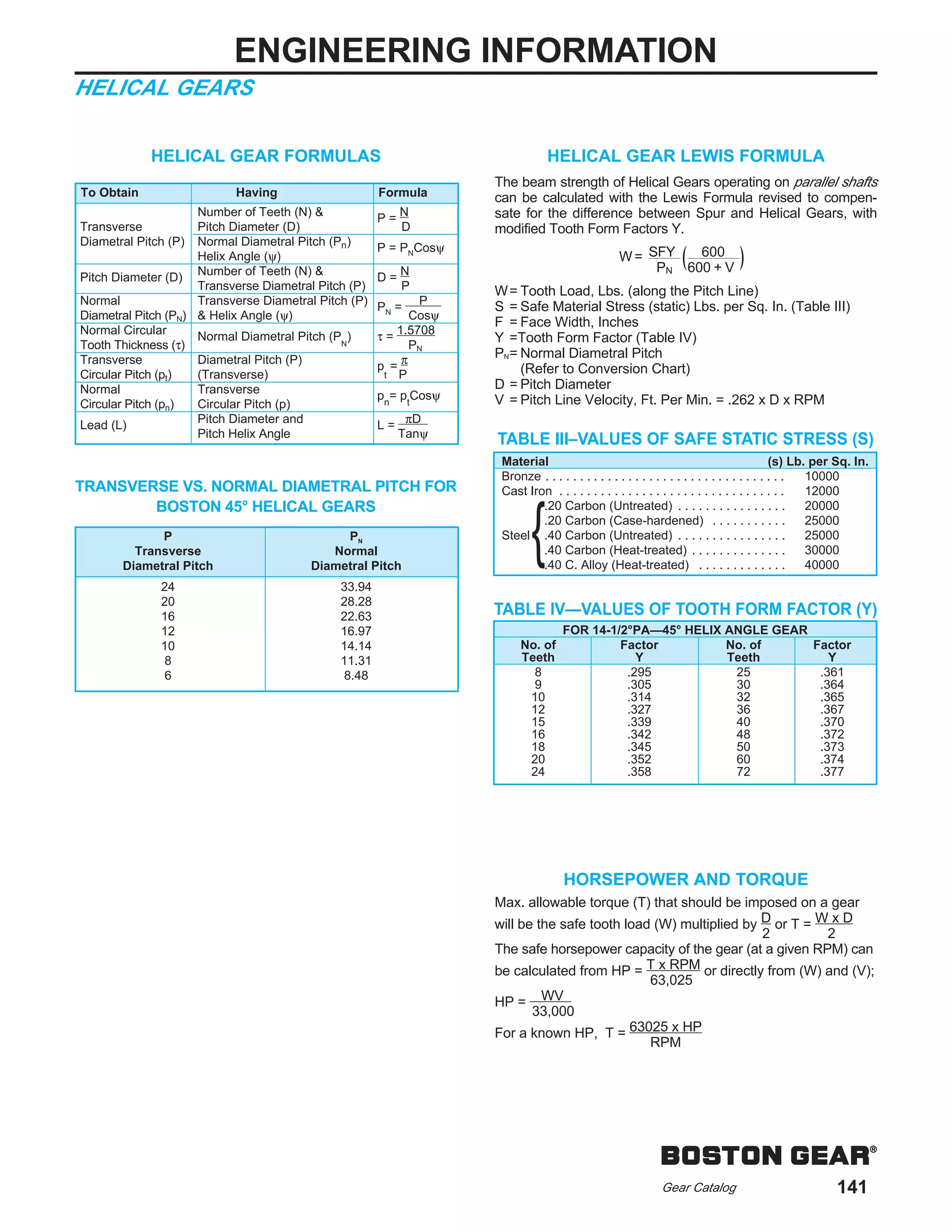 Helical gears formulas | PDF