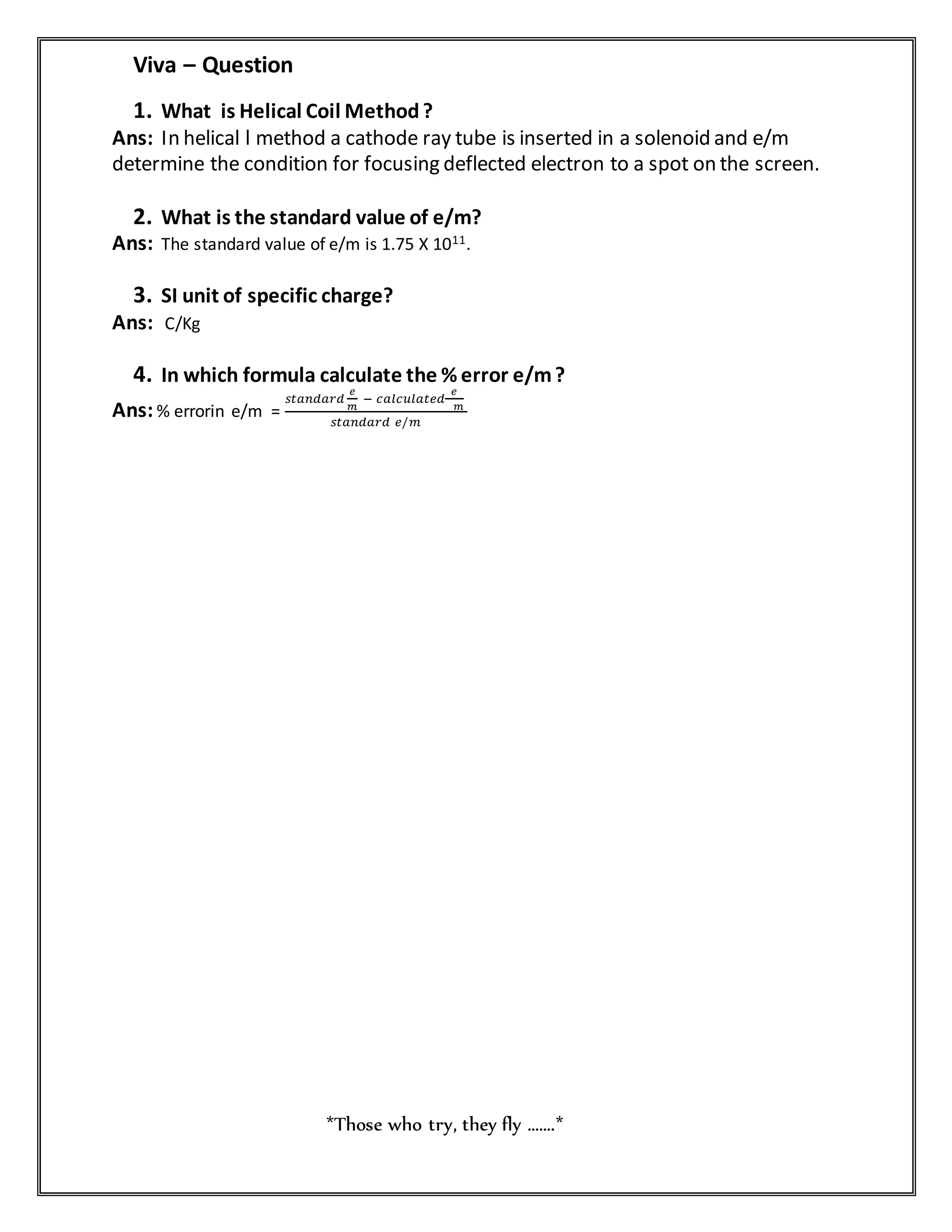 Helical Methode - To determine the specific charge | DOCX