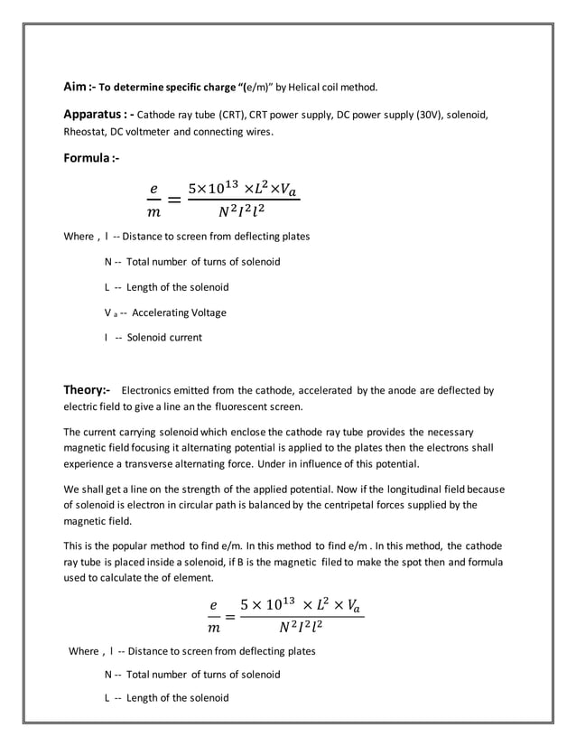 Helical Methode - To determine the specific charge | DOCX | Physics ...