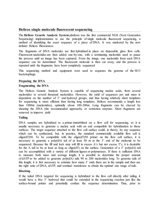 Helicos single molecule fluorescent sequencing | DOCX | Biological ...