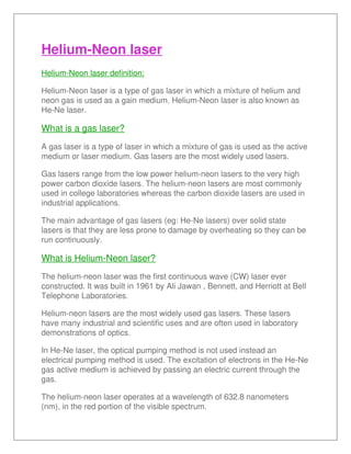 Helium Neon Laser construction, working. | DOCX