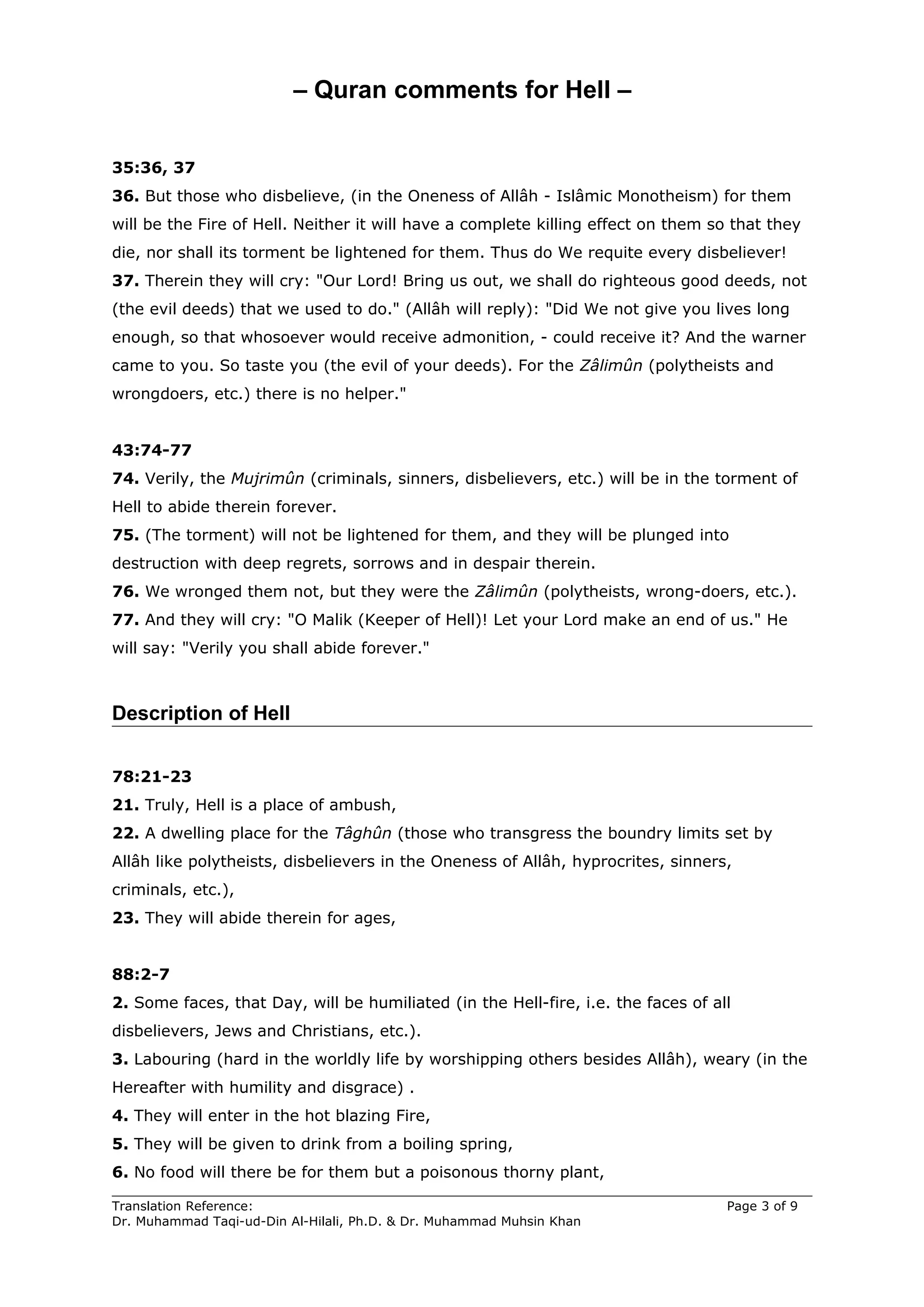 Hell Described In Quran | DOC