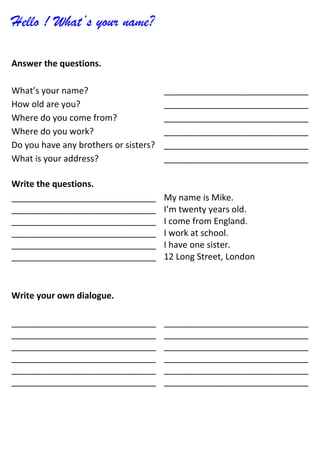 Hello - worksheet for beginners | PDF