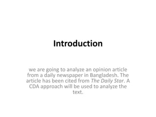 Critical Discourse Analysis of a Newspaper Article | PPTX