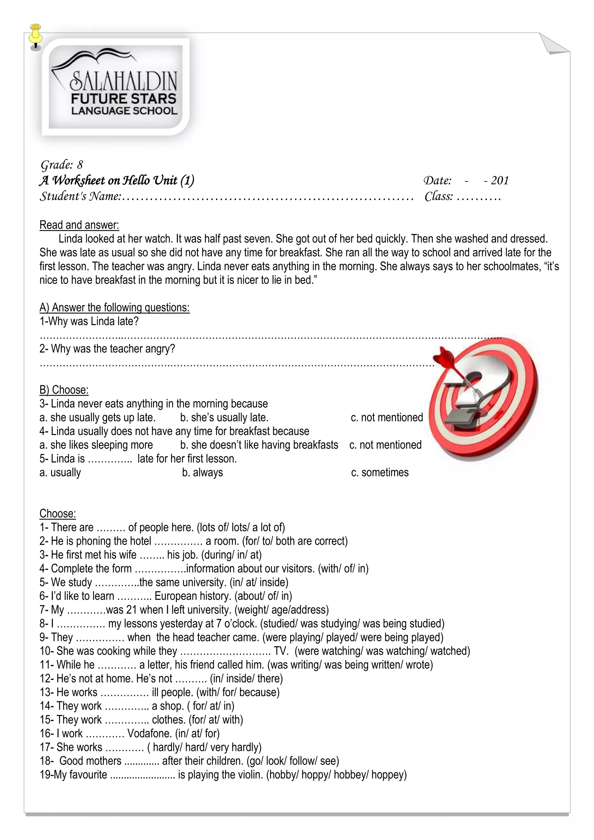 Hello 1 Prep 2 Worksheet | PDF