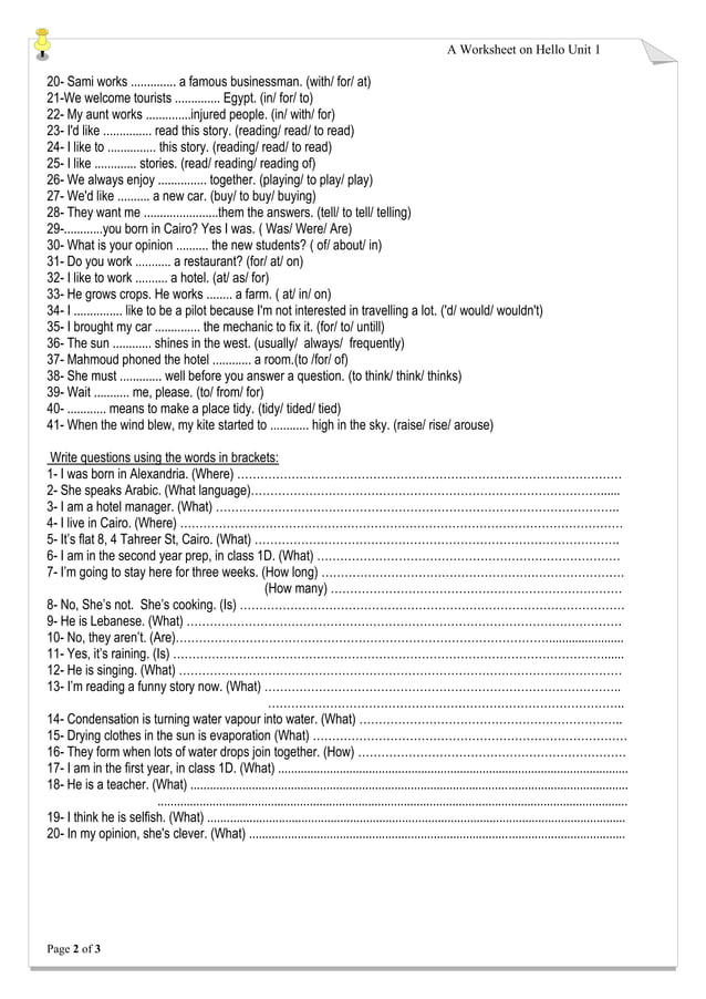 Hello 1 Prep 2 Worksheet | PDF