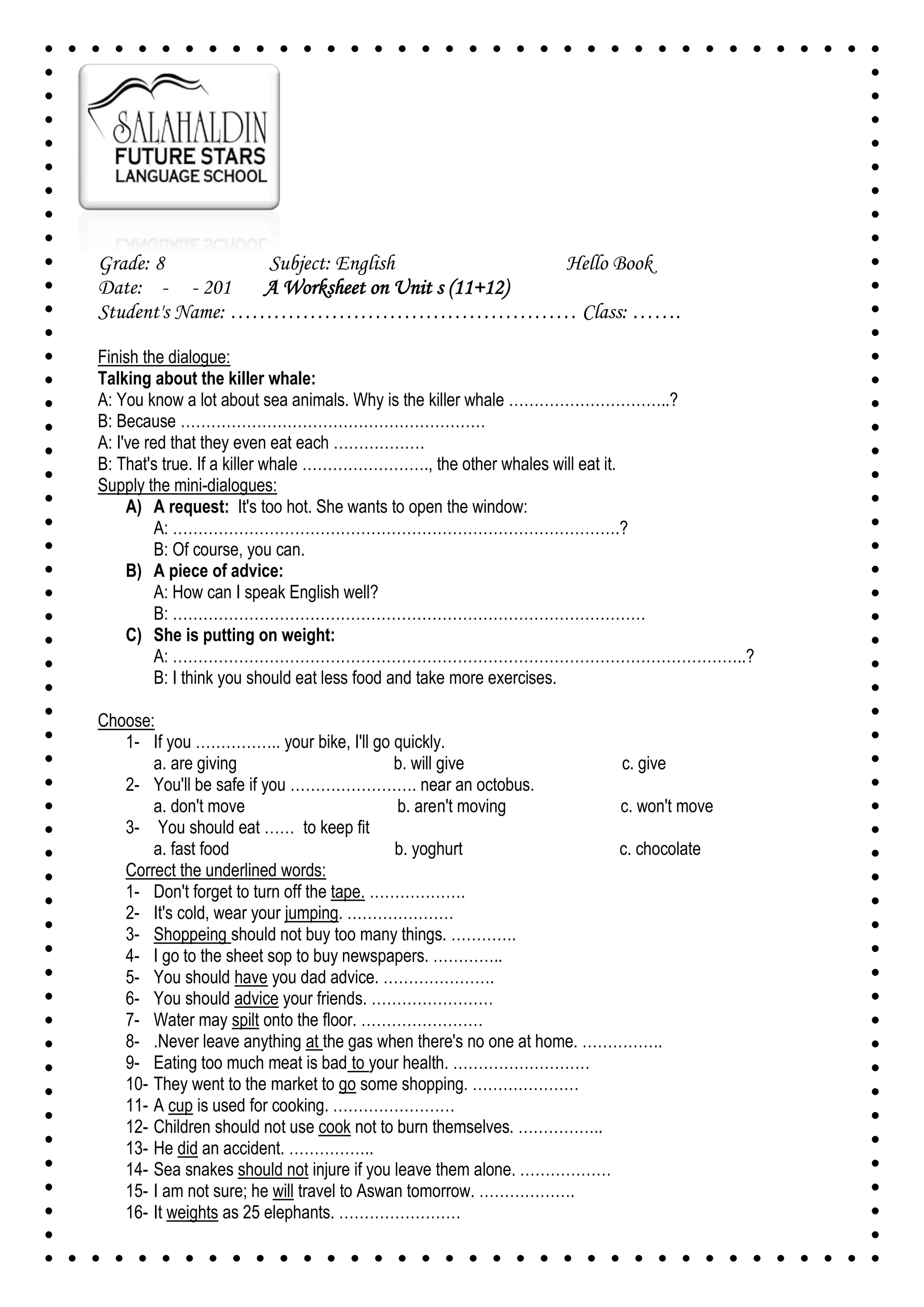 Prep 2 Worksheet Hello 11 + 12 | PDF