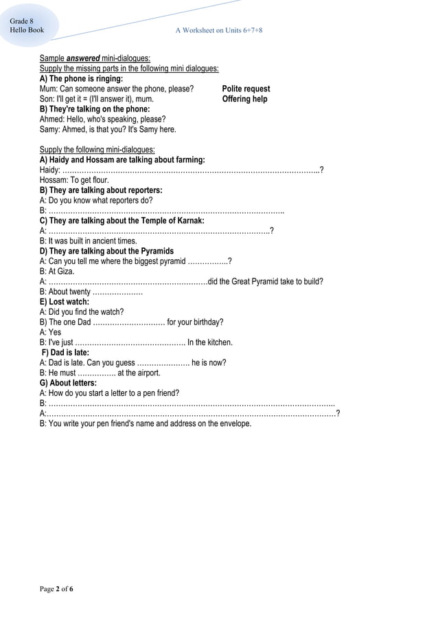 Prep 2 Worksheet Hello 6+7+8 | PDF | Hinduism | Religion & Spirituality