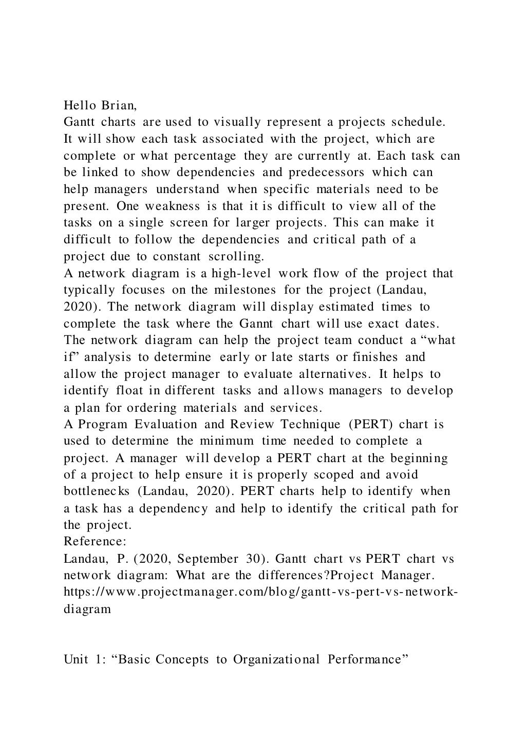 Hello Brian,Gantt charts are used to visually represent a projec | PDF