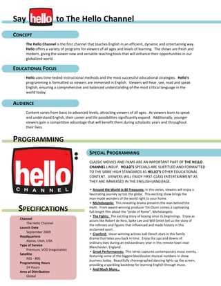 Hello Channel Media Kit | PDF