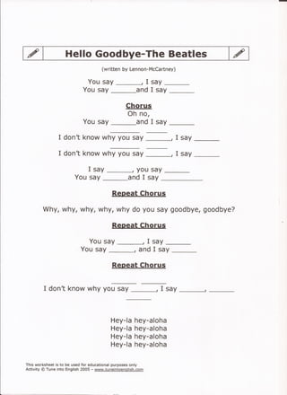 Hello goodbye song | PDF | Music | Entertainment