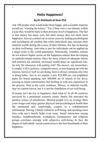 Hello happiness By.Dr.Mahboob KhanPhd | PDF