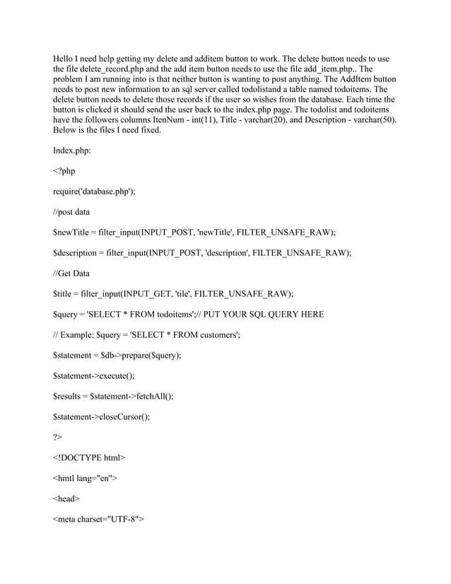 Hello I Need Help Getting My Delete And Additem Button To Work The Depdf