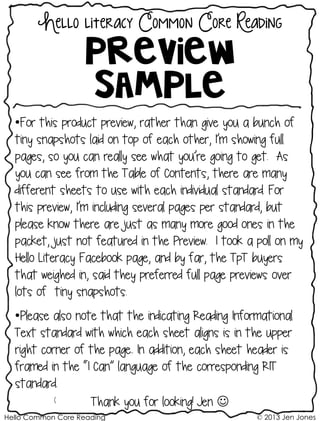 Common Core Reading Organizers