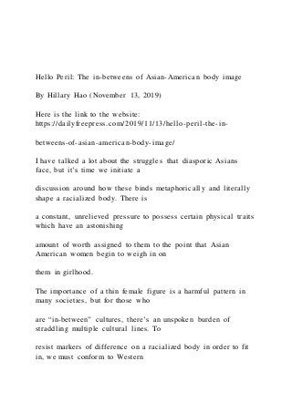 Hello Peril The in-betweens of Asian-American body image | DOCX