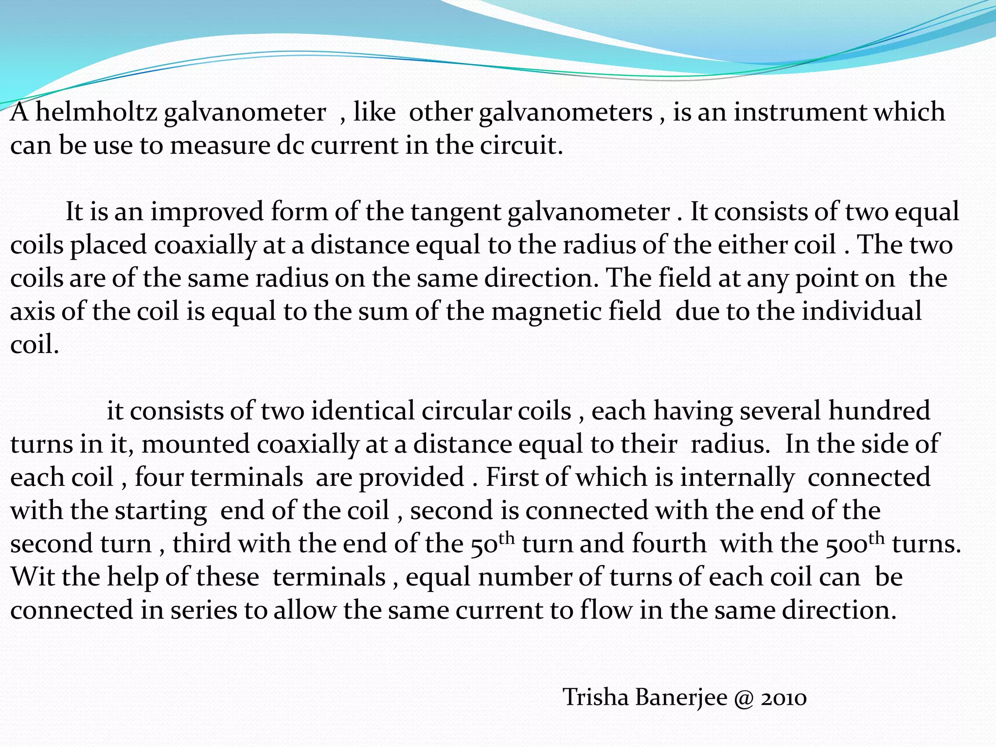 Helmholtz galvanometer | PPTX