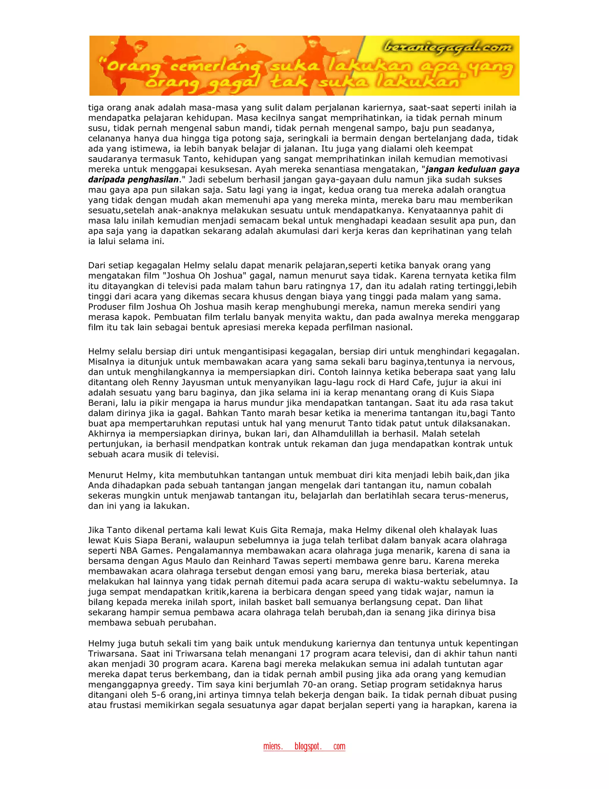 Helmy yahya sukses bisnis si raja kuis | PDF