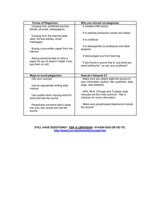 Help Avoiding Plagiarism | PDF