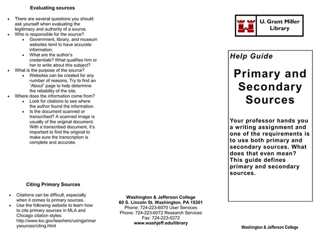 Primary/Secondary Sources Help Guide | PPT