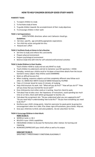 Helping children develop study habits handout | PDF