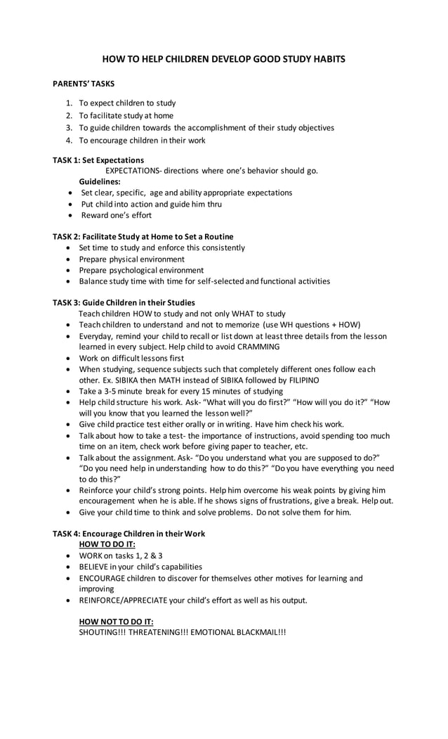 Helping children develop study habits handout | PDF