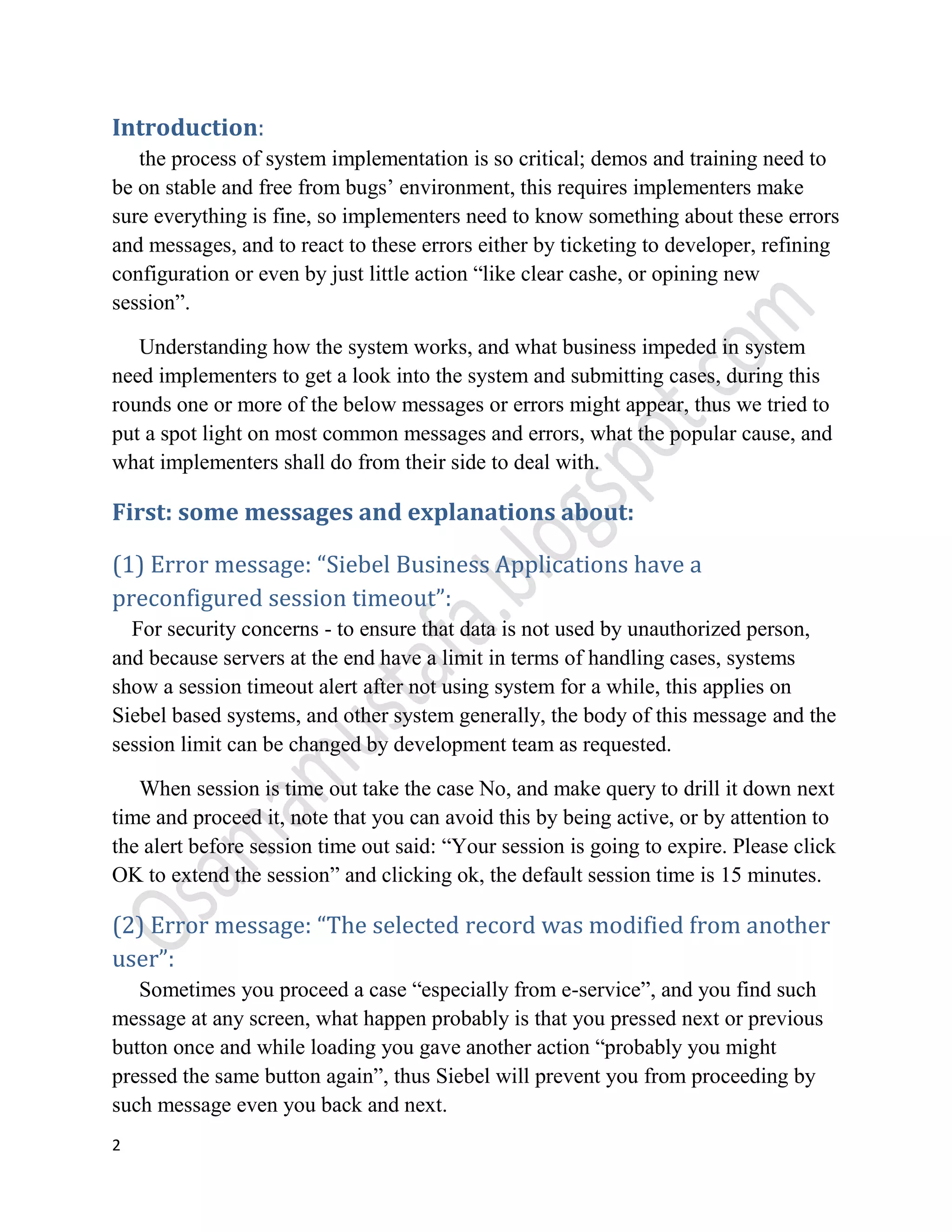 Helping implementer dealing with famous siebel based system messages and errors | PDF